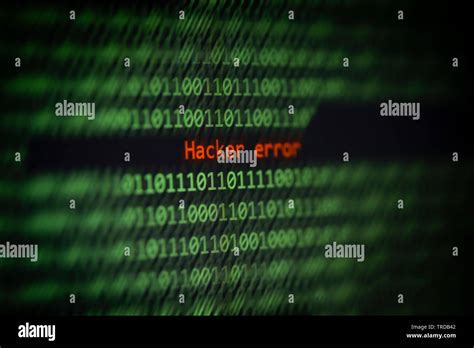 Hacked Computer Technology Binary Code Number Data Alert Hacker Error On Display Screen