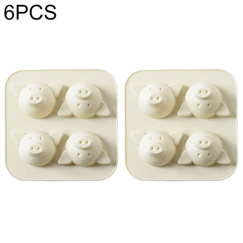 6 Pcs 귀여운 돼지 실리콘 케이크 금형 떡 초콜릿 아이스 큐브 수제 비누 금형 베이지