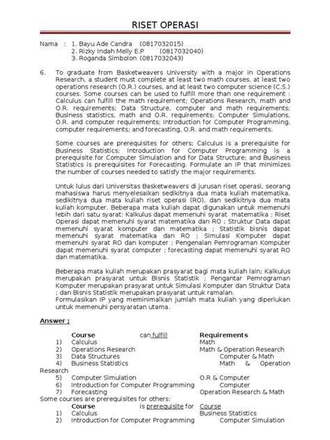 Tugas Ro Integer Programming Formulation Pdf Systems Theory Analysis