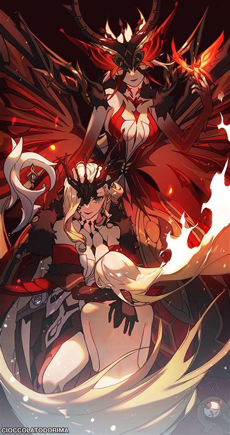 Signora And Crimson Lotus Moth Genshin Impact Drawn By