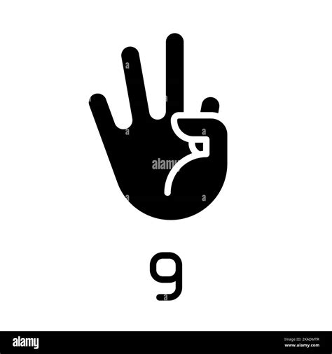 Signing Digit Nine In ASL Black Glyph Icon Stock Vector Image Art Alamy