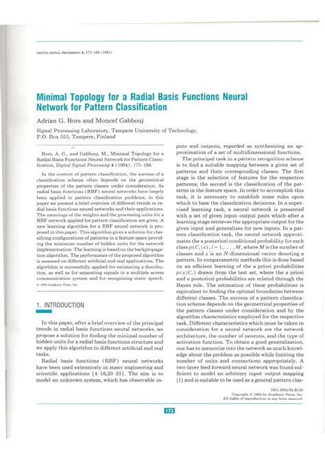 Pdf Minimal Topology For A Radial Basis Functions Neural Network For