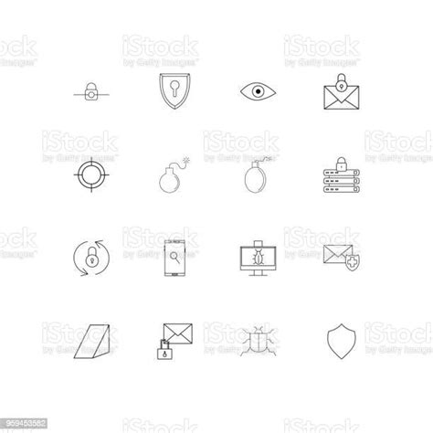 ชุดไอคอนแบบบางเชิงเส้นของความปลอดภัยทางอินเทอร์เน็ต ไอคอนเวกเตอร์อย่างง่ายที่จัดเค้าร่ ภาพประกอบ