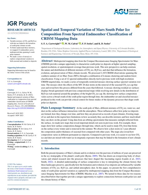 Pdf Spatial And Temporal Variation Of Mars South Polar Ice Composition From Spectral Endmember