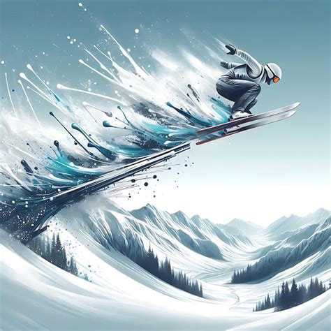 Ski Jumper Soaring Off The Ramp With Explosive Snow And Energy Premium Ai Generated Vector