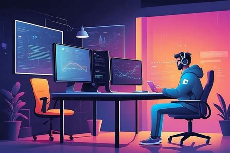 Premium Photo Coding Enthusiast Virtual Hackathon Adventure Flat Style Illustration