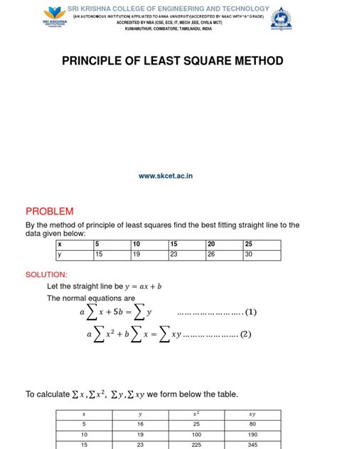 Method Of Least Squares Notes Pdf Regression Analysis Equations