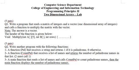 Solved Computer Science Department College Of Engineering Chegg