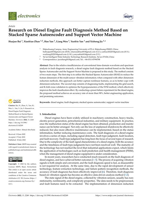 Pdf Research On Diesel Engine Fault Diagnosis Method Based On Stacked Sparse Autoencoder And