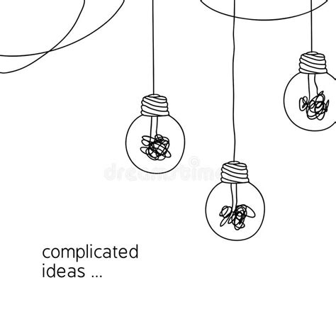 No Creativity Complicated Idea Concept Illustration Simple Line Hanging Light Bulb With Tangled