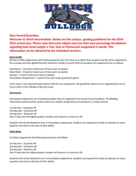 Welcome To Ulrich Intermediate Below Are The Campus Grading