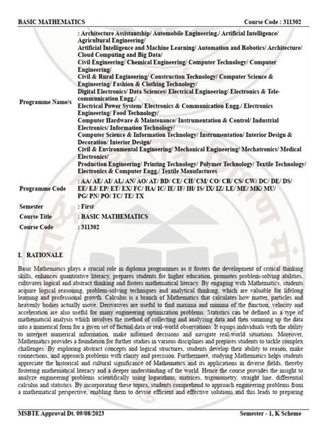 311302 Basic Maths Syllabus Pdf Trigonometry Matrix Mathematics