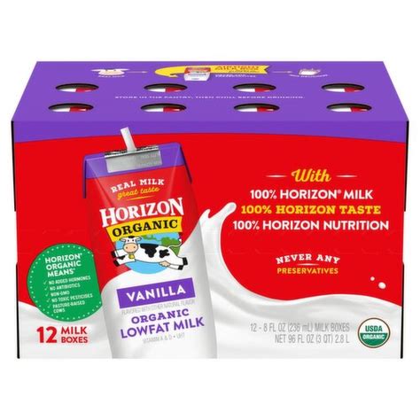 Horizon Organic Vanilla Organic Lowfat Milk 8 Fl Oz 12 Count Shoprite