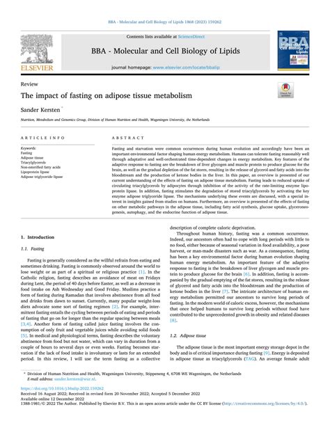 PDF The Impact Of Fasting On Adipose Tissue Metabolism