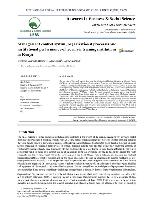 Pdf Management Control System Organizational Processes And Institutional Performance Of