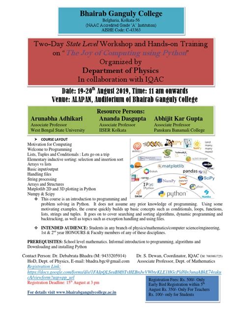 two day state level workshop on the joy of computing using python an
