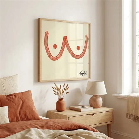 Minimalist Line Art Boobs Art Print Stone And Gray