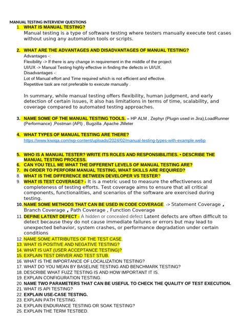 Manual Testing Interview Questions Pdf Software Testing Software