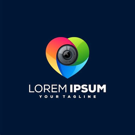 카메라 렌즈 그라디언트 로고 디자인 프리미엄 벡터