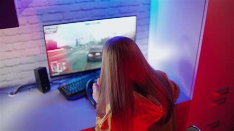 Girl Playing Racing Simulator Game 53198633 Stock Video At Vecteezy