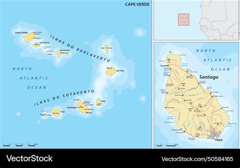 detailed map of cape verde islands royalty free vector image