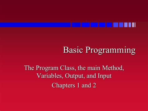 Basic Programming The Program Class The Main Method Variables Output