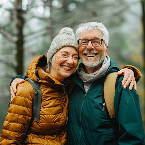Photo Portrait Of An Older Elderly Couple Hugging And Smiling Premium