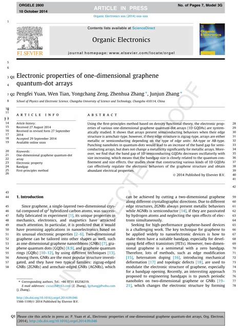 pdf electronic properties of one dimensional graphene quantum dot