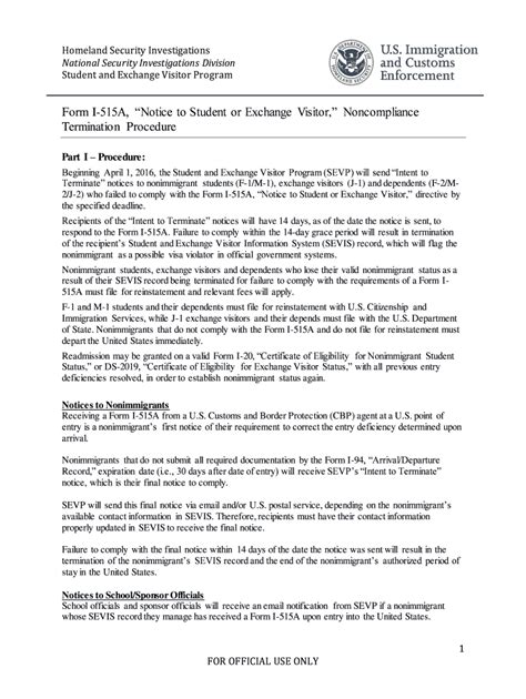 Form I 515a Noncompliance Termination Procedure Fill Out And Sign