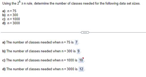 Solved Using The 2k≥n Rule Determine The Number Of Classes