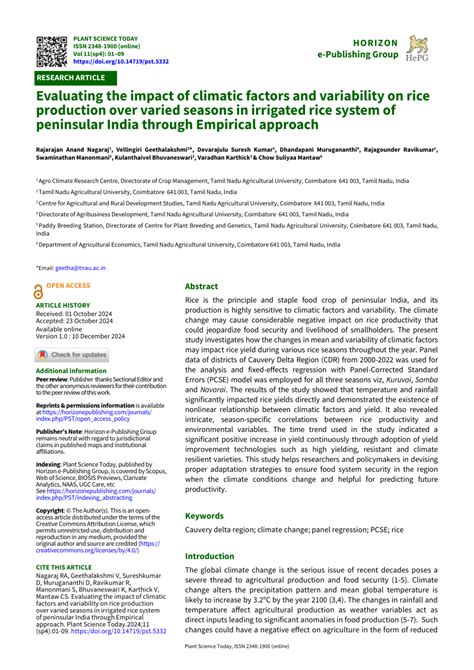 Pdf Evaluating The Impact Of Climatic Factors And Variability On Rice Production Over Varied
