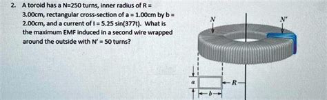 solved a toroid has a n 250 turns inner radius of r 3 00 cm
