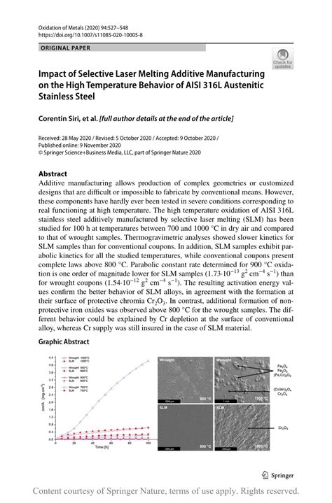 Impact Of Selective Laser Melting Additive Manufacturing On The High Temperature Behavior Of