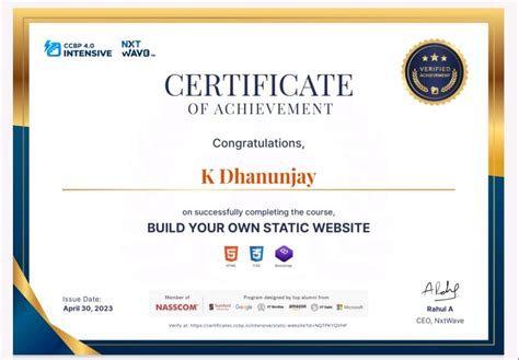 Dhanunjay Kurva On Linkedin Nxtwave Html Css Bootstrap Passed