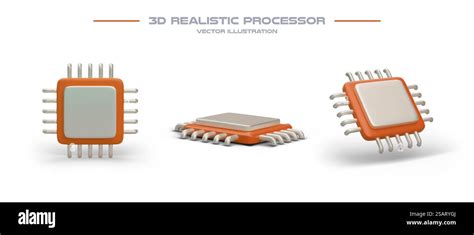 Realistic Processor In Different Positions Central Processing Unit Cpu Set Of Microprocessors
