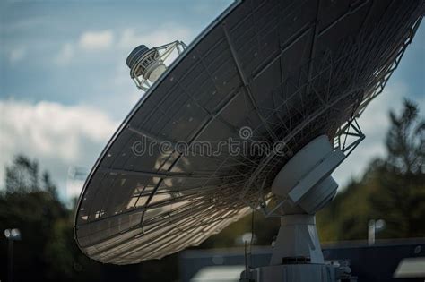 Close Up Of Satellite Dish With A Transmission Signal Visible Stock