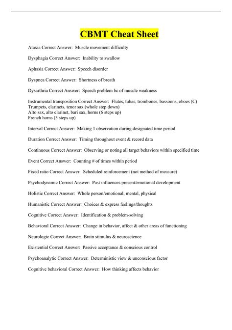 CBMT Cheat Sheet CBMT Stuvia US