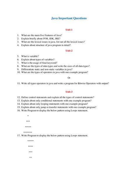 Oop Impotant Questions Java Important Questions Unit 1 What Are The Main Five Features Of