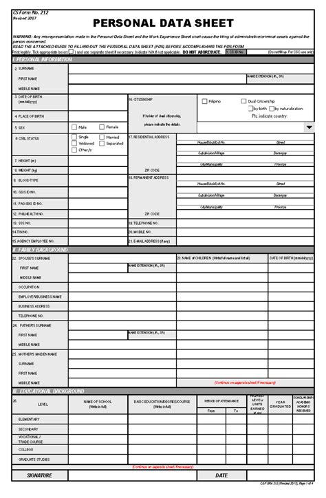 Personal Data Sheet 2023 Print Legibly Tick Appropriate Boxes