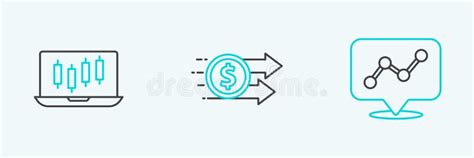 Set Line Graph Chart Infographic Stocks Market Growth Graphs And Financial Dollar Icon Vector