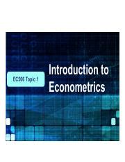 Topic 1 - Introduction to Econometrics 1 .pdf - EC506 Topic 1 ...