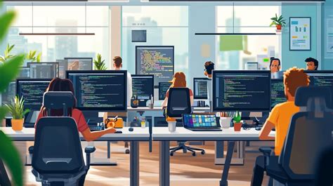 A Diverse Group Of Software Developers Coding On Multiple Screens With