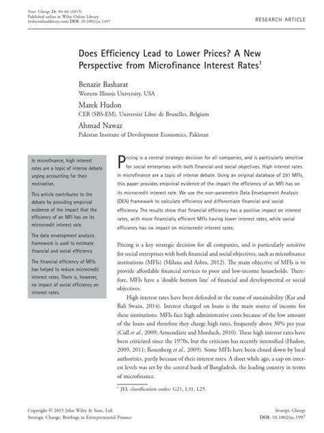 Does Efficiency Lead To Lower Prices A New Perspective From Microfinance Interest Rates Pdf
