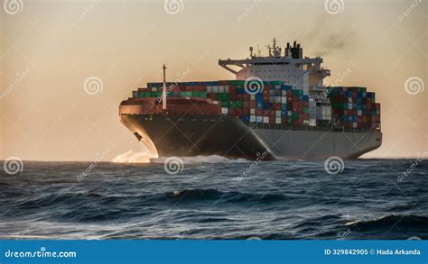 Massive Cargo Ship Loaded With Containers Moving Through The Ocean Stock Illustration