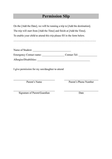 Free Editable Permission Slip Template Instant Download