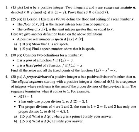1 15 pts let n be a positive integer two integers x and y are