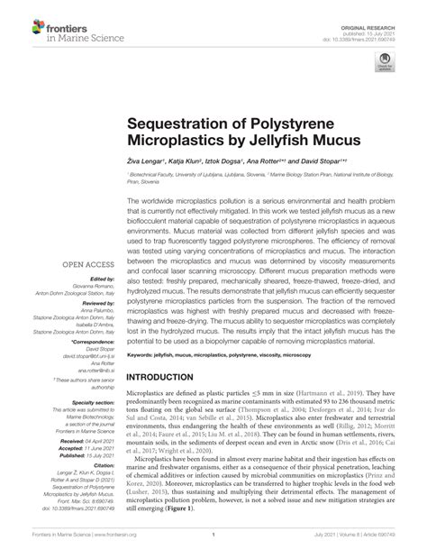 Pdf Sequestration Of Polystyrene Microplastics By Jellyfish Mucus