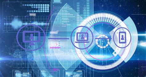 Image Of Technology Icons Over Data Processing On Blue Background Stock