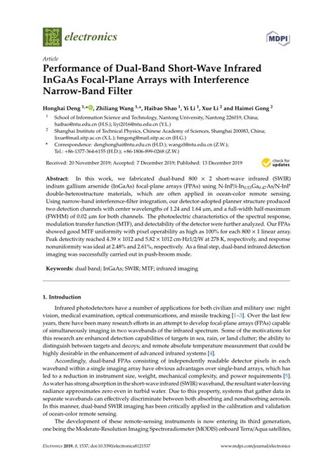 Pdf Performance Of Dual Band Short Wave Infrared Ingaas Focal Plane Arrays With Interference