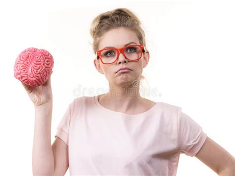 Woman Holding Brain Having Idea Stock Image Image Of Woman Education 154213095